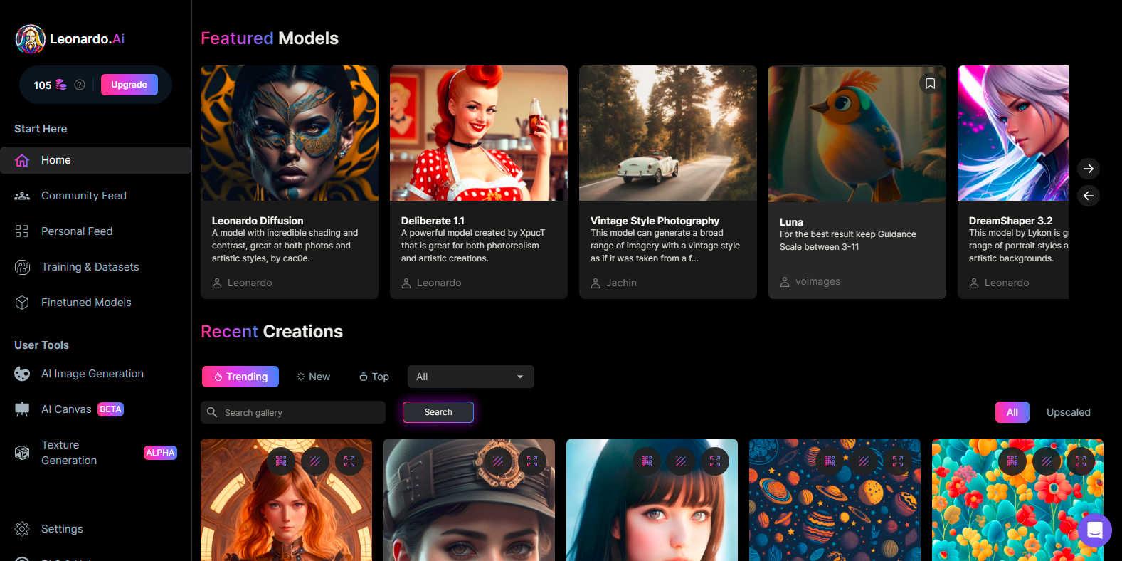 AI绘图神器Leonardo.Ai之软件主界面概览_onekbit云笔记